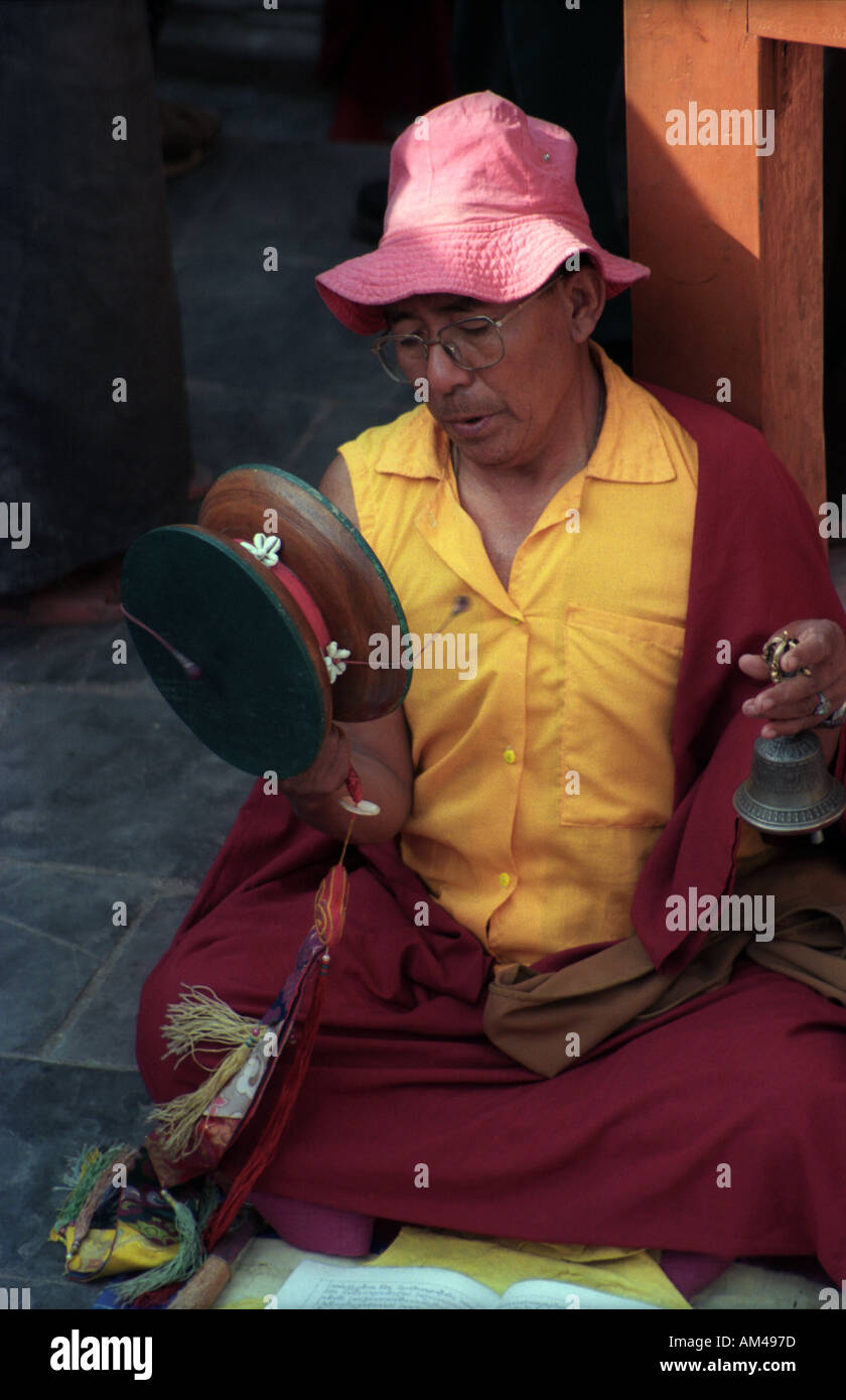 A tibetan monk plays musical instruments in the Kathmandu Nepal Stock ...