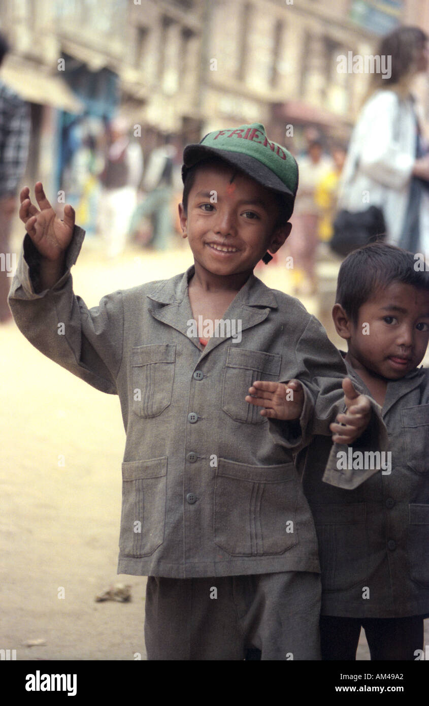 Two kids say hello in the streets Kathmandu Nepal Stock Photo - Alamy