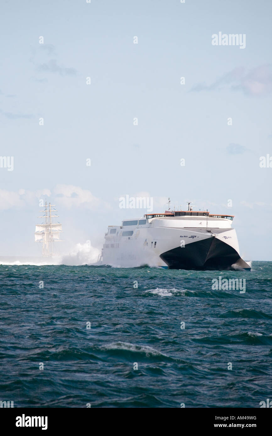 The fast catamaran ferry Max Mols on the Bay of Aarhus in Danish inland ...