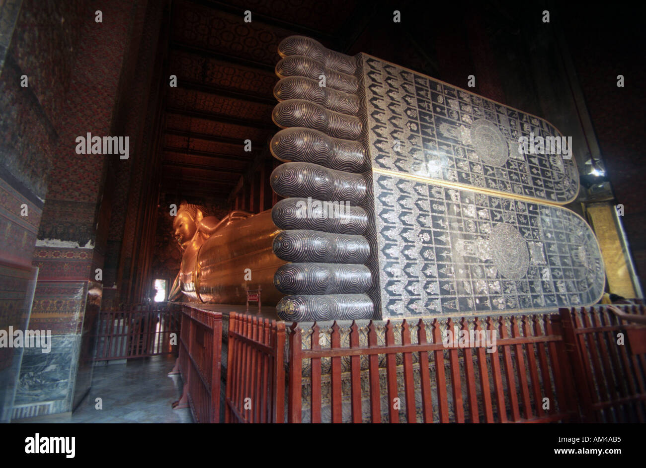 Foot and its inscriptions of the reclining Buddha at Wat Po Bangkok ...