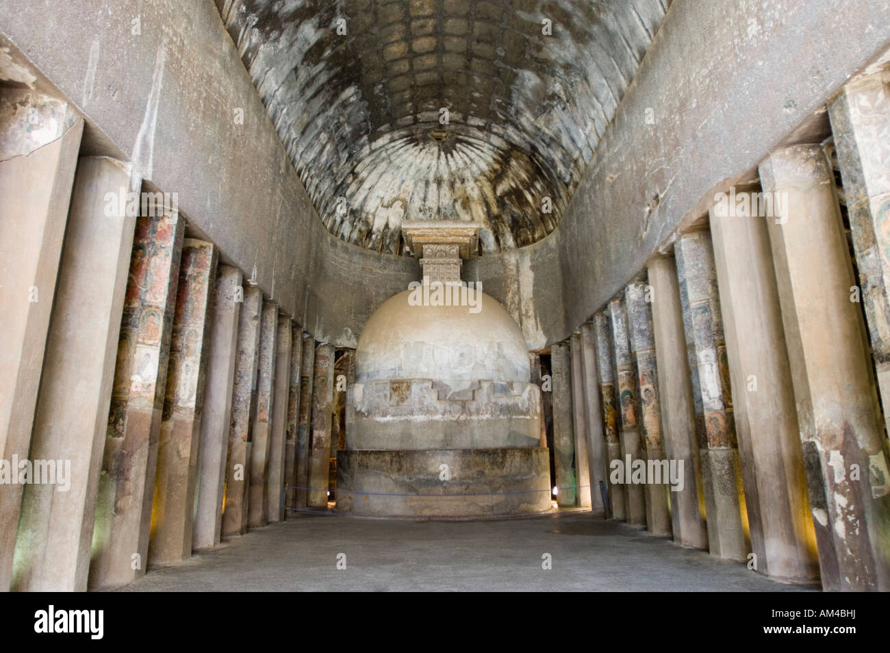 Columns in a cave, Ajanta, Maharashtra, India Stock Photo - Alamy