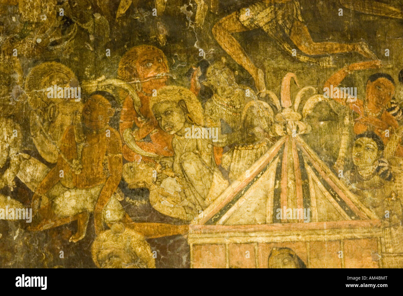 Close-up of a mural in a cave, Ajanta, Maharashtra, India Stock Photo ...