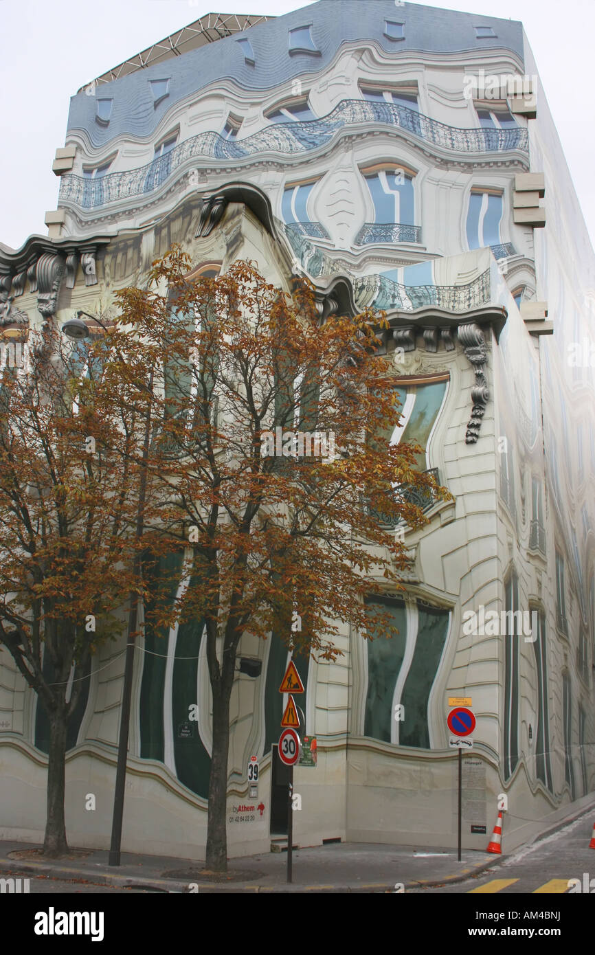 Surreal hoarding over a building during renovation in Paris, France ...