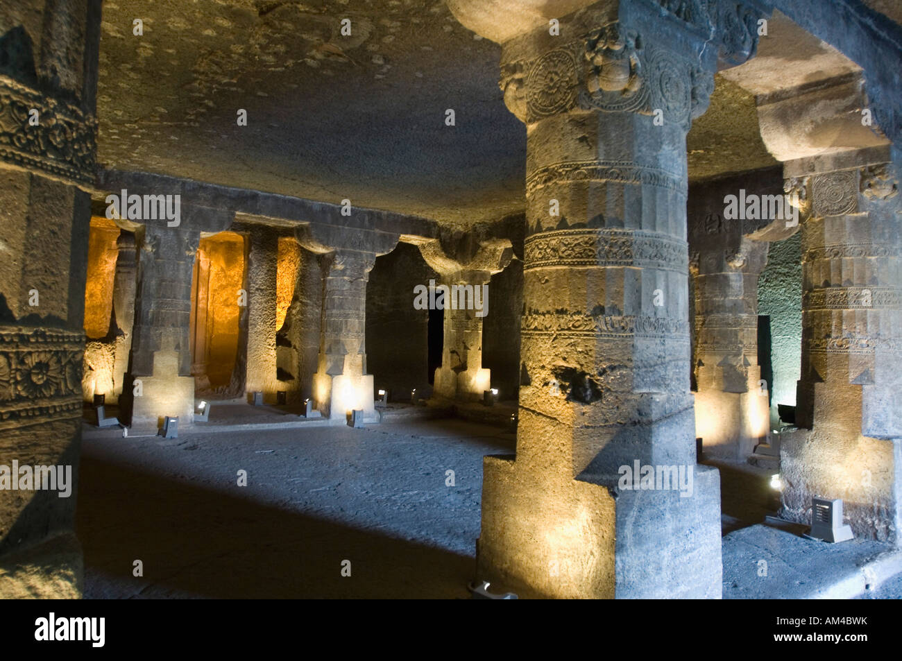 Columns in a cave, Ajanta, Maharashtra, India Stock Photo - Alamy