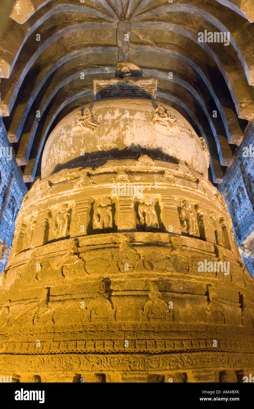 Carvings on a stone structure, Ajanta, Maharashtra, India Stock Photo ...