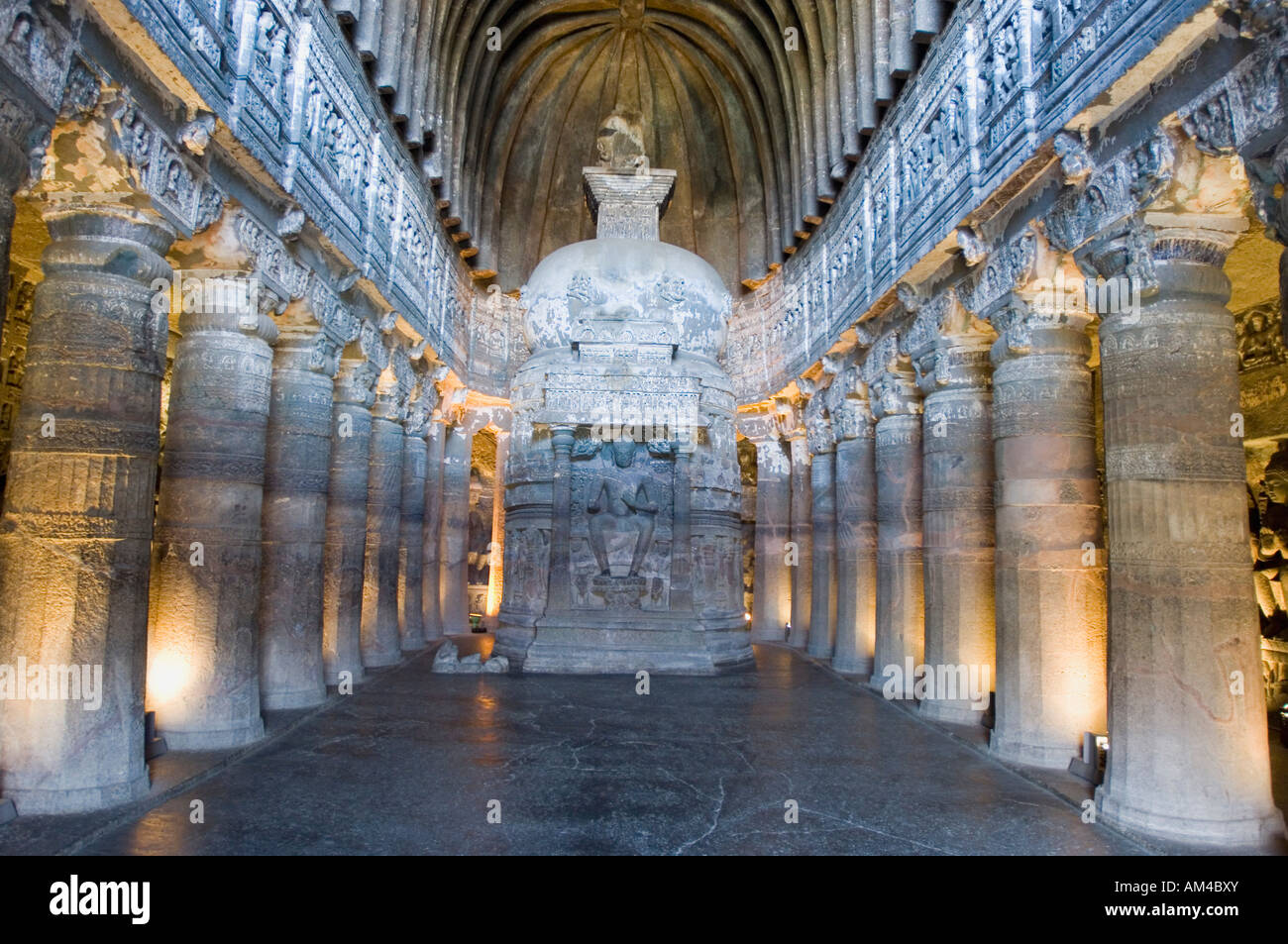Columns in a cave, Ajanta, Maharashtra, India Stock Photo - Alamy