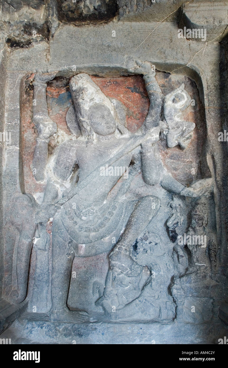 Statue of lord Shiva carved in a cave, Ellora, Aurangabad, Maharashtra ...