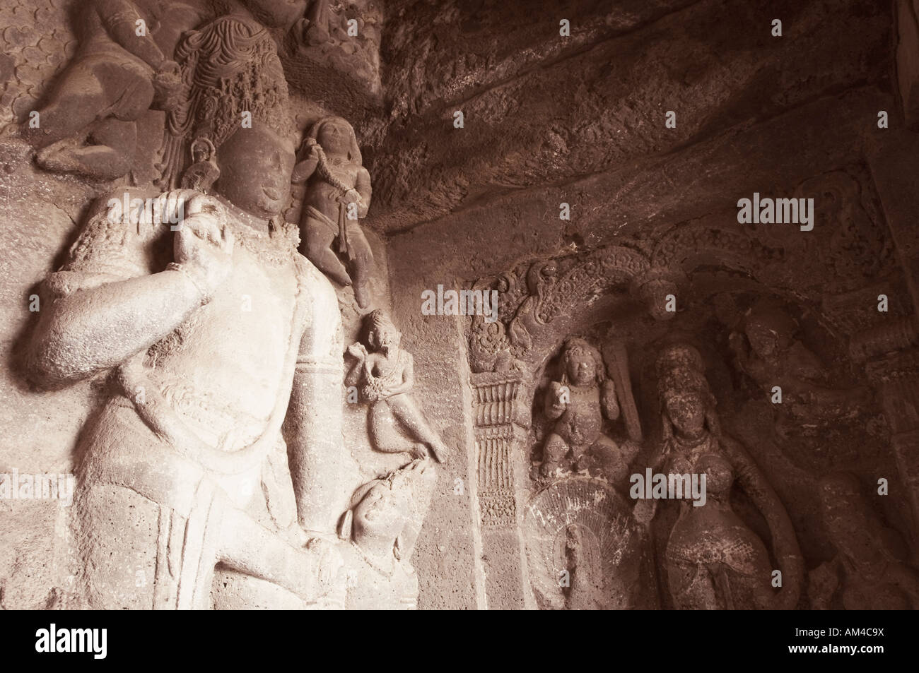 Statues in a cave, Ellora, Aurangabad, Maharashtra, India Stock Photo ...
