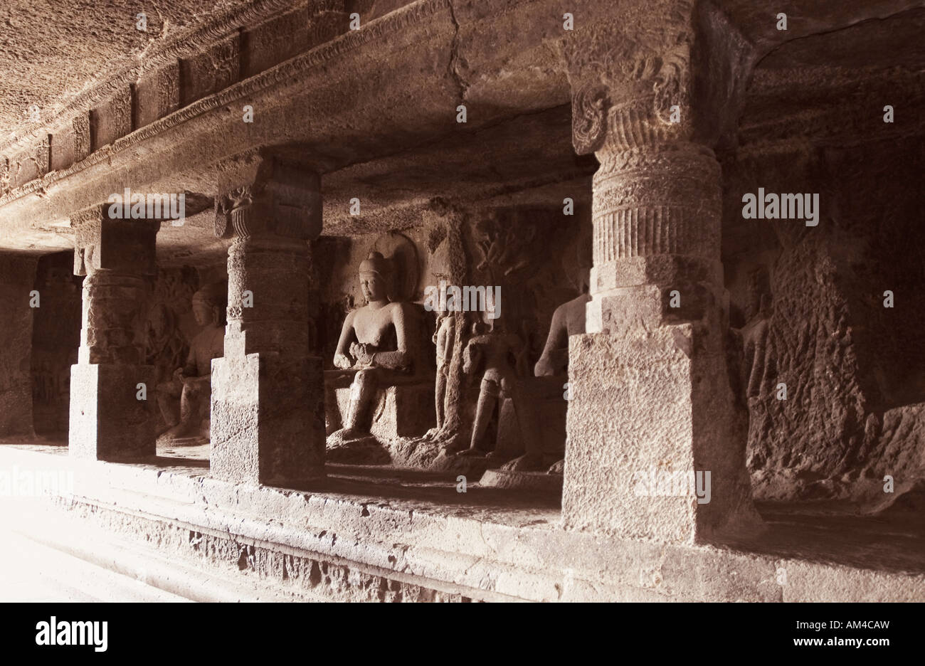 Statues in a cave, Ellora, Aurangabad, Maharashtra, India Stock Photo ...