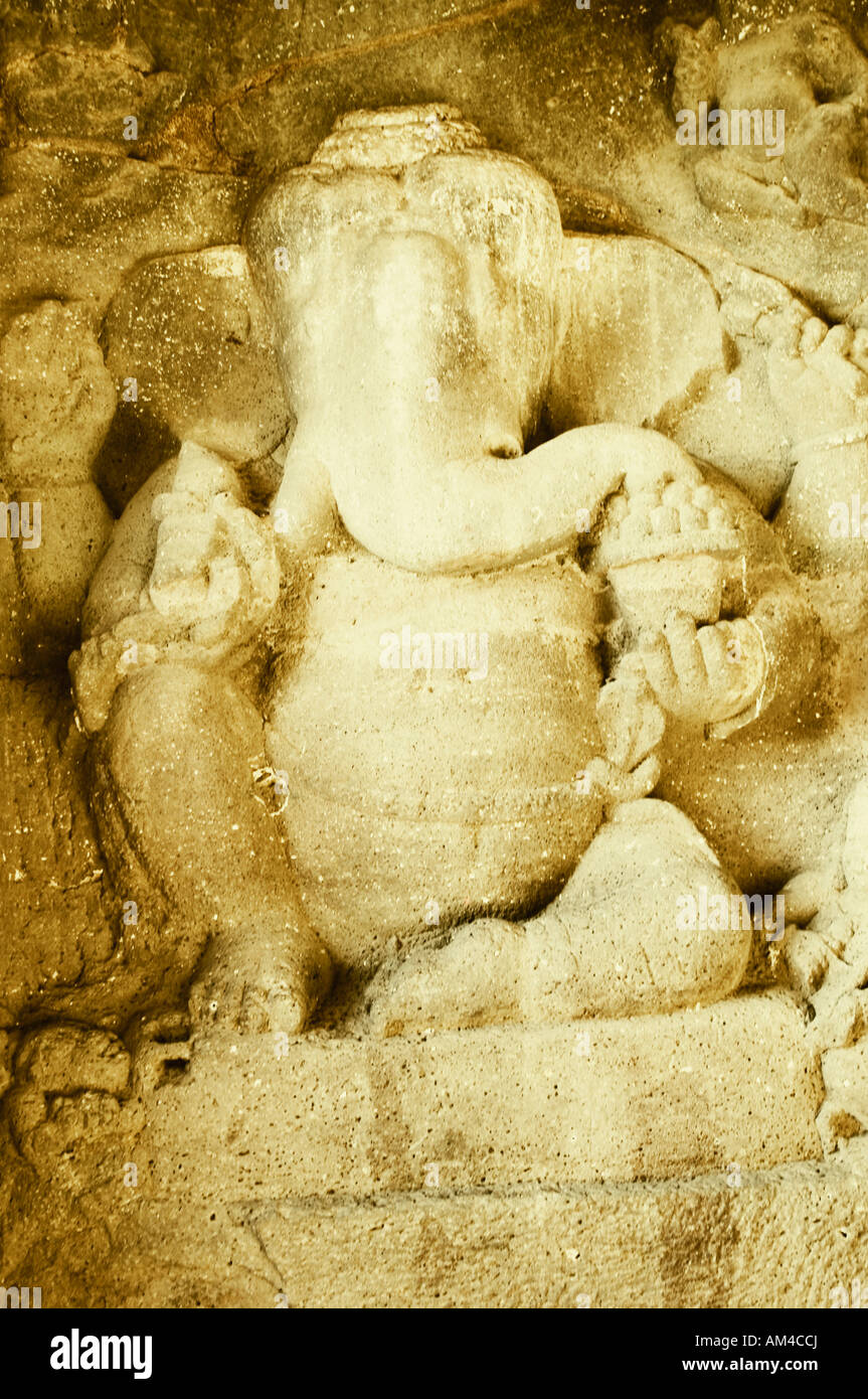 Statue of God Ganesha in a cave, Ellora, Aurangabad, Maharashtra, India ...