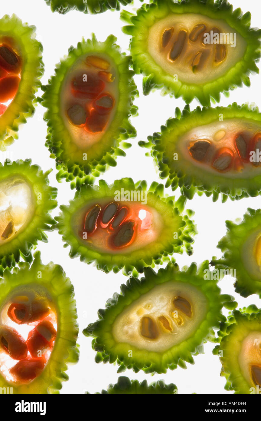 Close-up of slices of bitter melon Stock Photo - Alamy