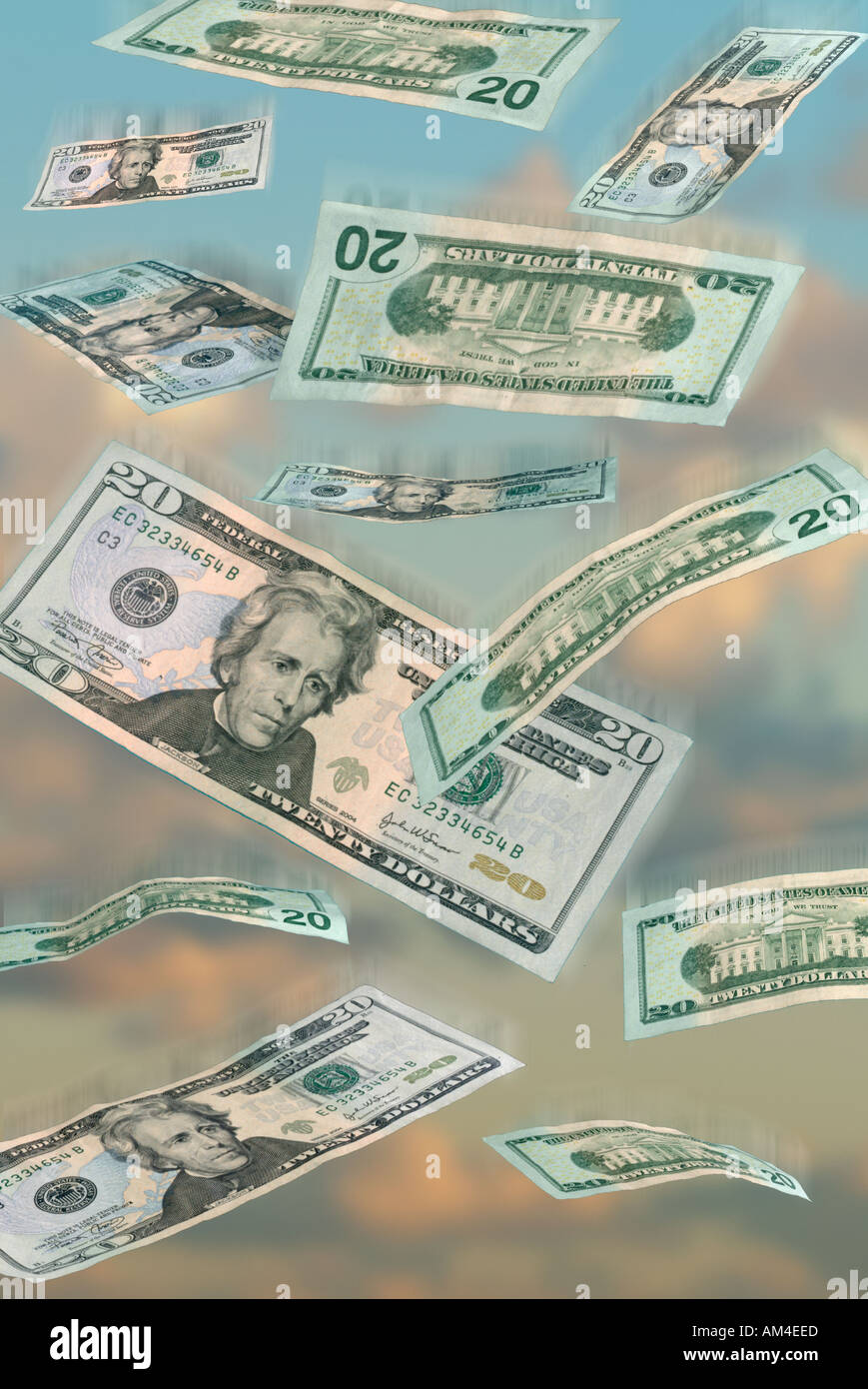 loose American paper money falling through the air Stock Photo - Alamy