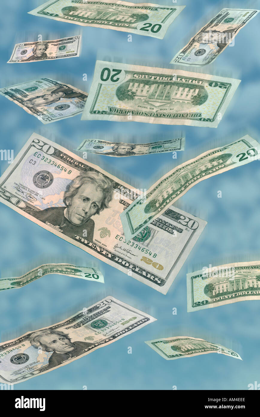 loose American paper money falling through the air Stock Photo - Alamy