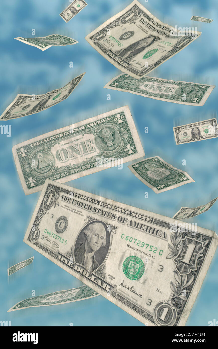 loose American 1 dollar bills falling through the air Stock Photo - Alamy