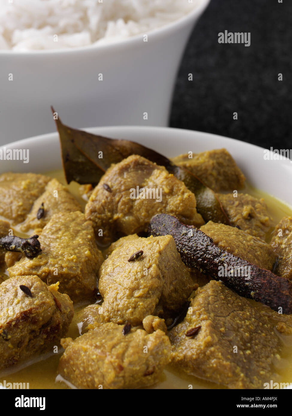 Indian lamb in yellow sauce with basmati rice editorial food Stock ...