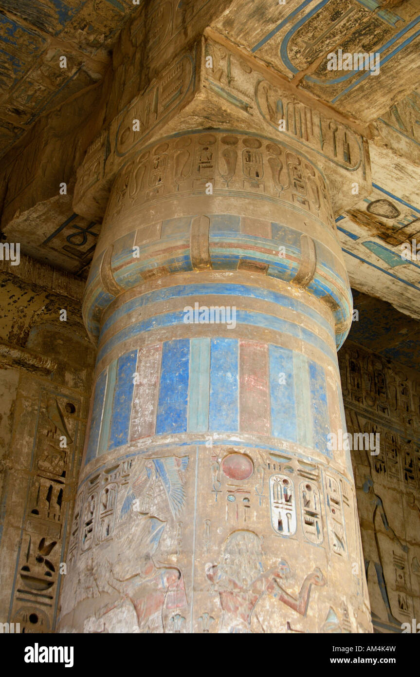 Closed papyriform column Medinet Habu temple Egypt North Africa Stock ...