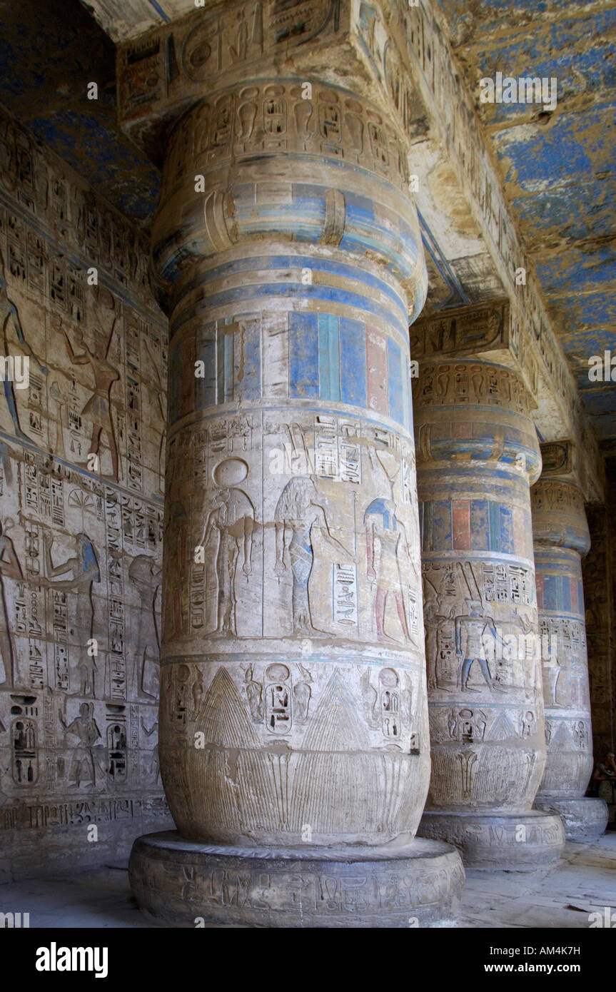 Closed papyriform column Medinet Habu temple Egypt North Africa Stock ...