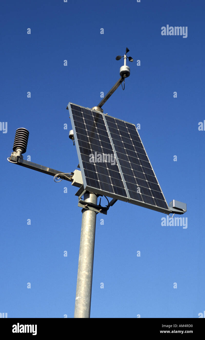 Solar powered weather station at roadside on A30 in North Devon england ...