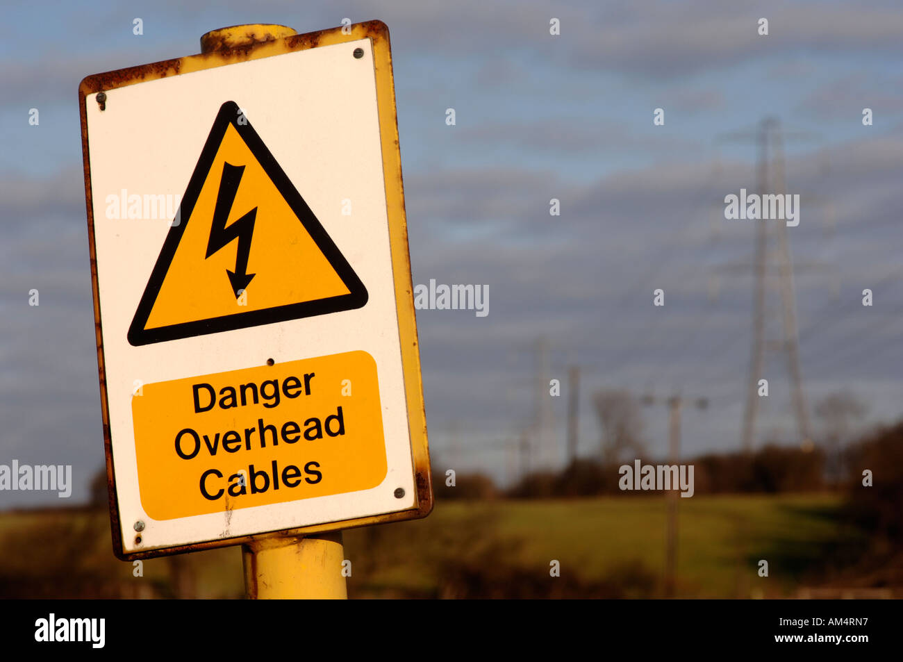 Danger beware of electric cables sign North Yorkshire England Stock ...