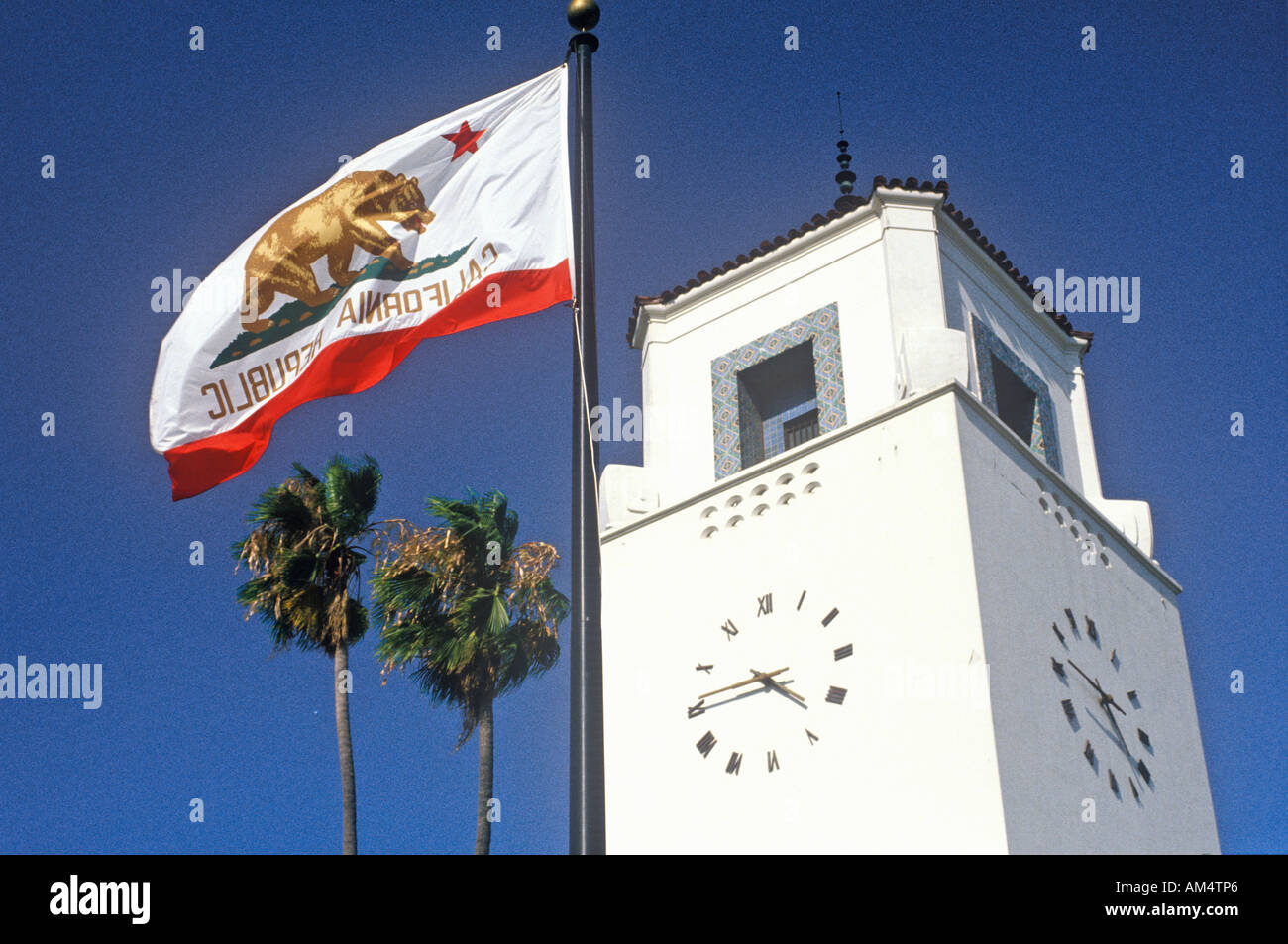 California Republic flag in front of the Union Station Rail Transit in ...