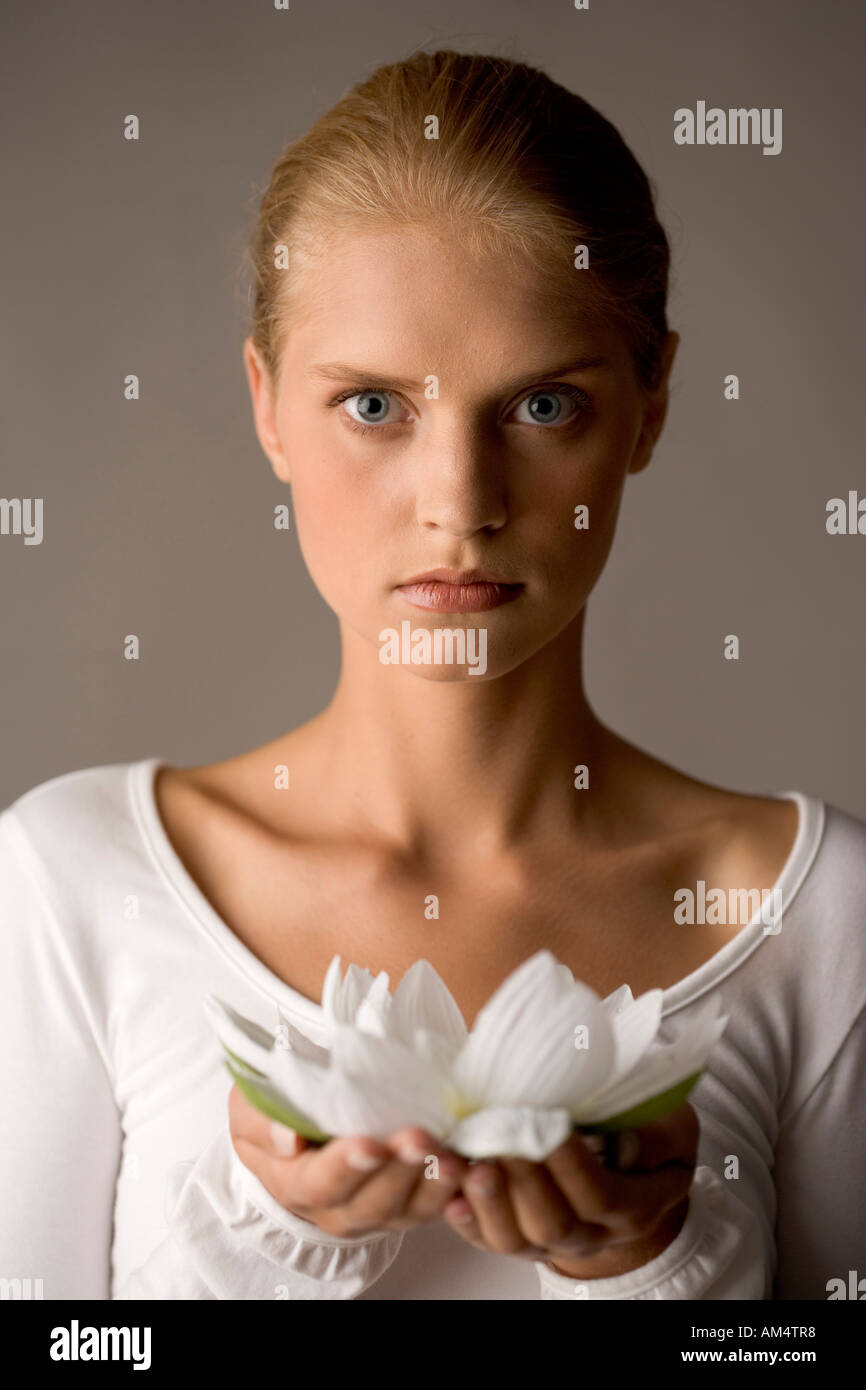 young woman with lily Stock Photo - Alamy