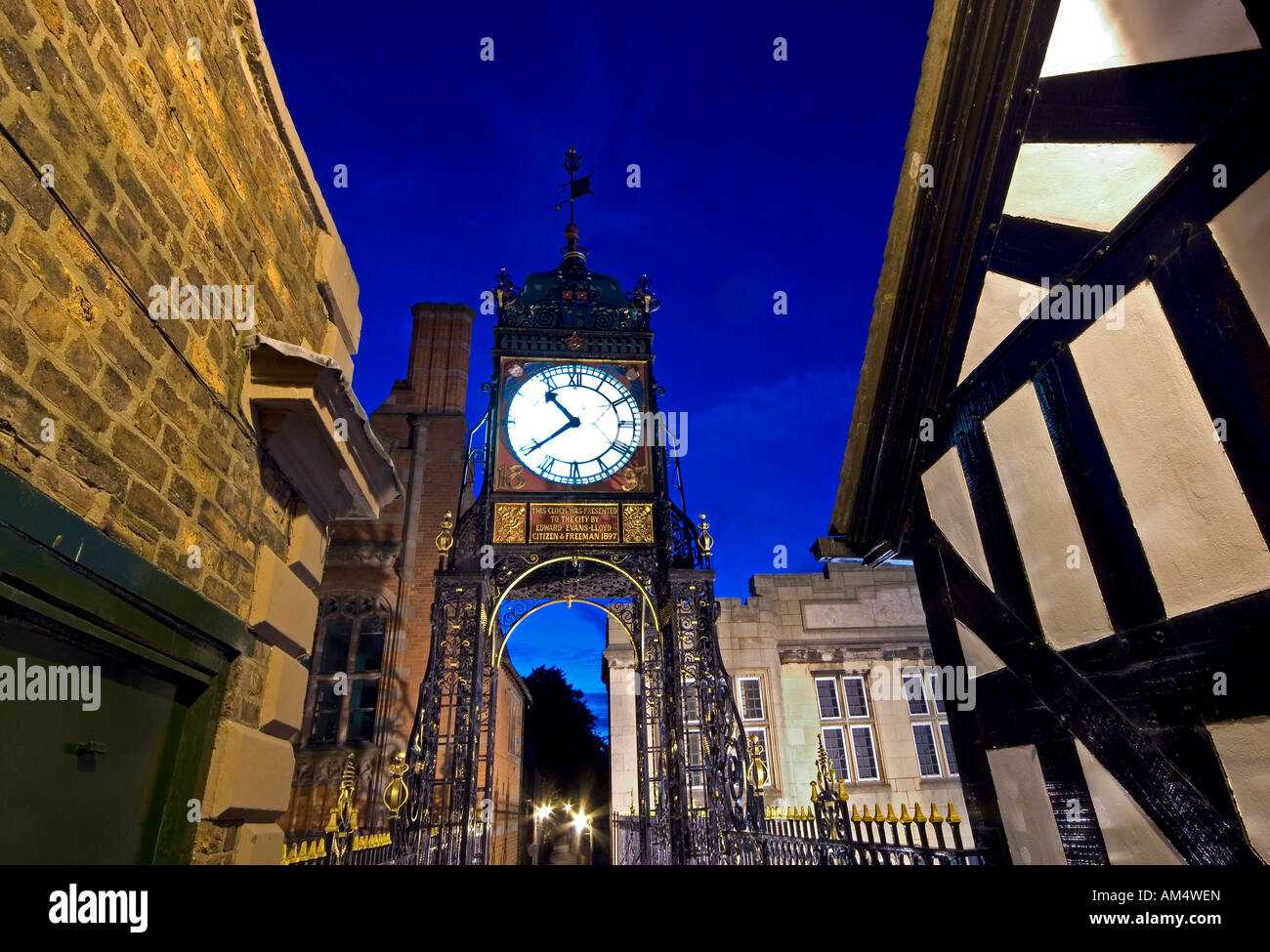 The Victorian Eastgate Clock on the Roman City Walls at Night, Chester ...