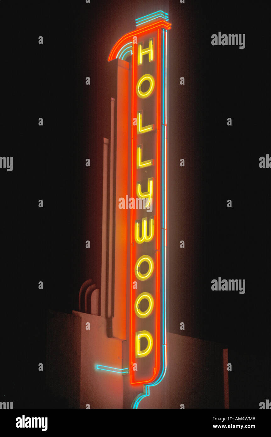 Hollywood neon sign at the Hollywood Theater in Los Angeles California ...