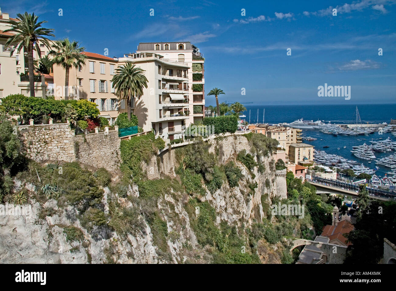 Monaco clifftop looking down to the harbour Stock Photo - Alamy
