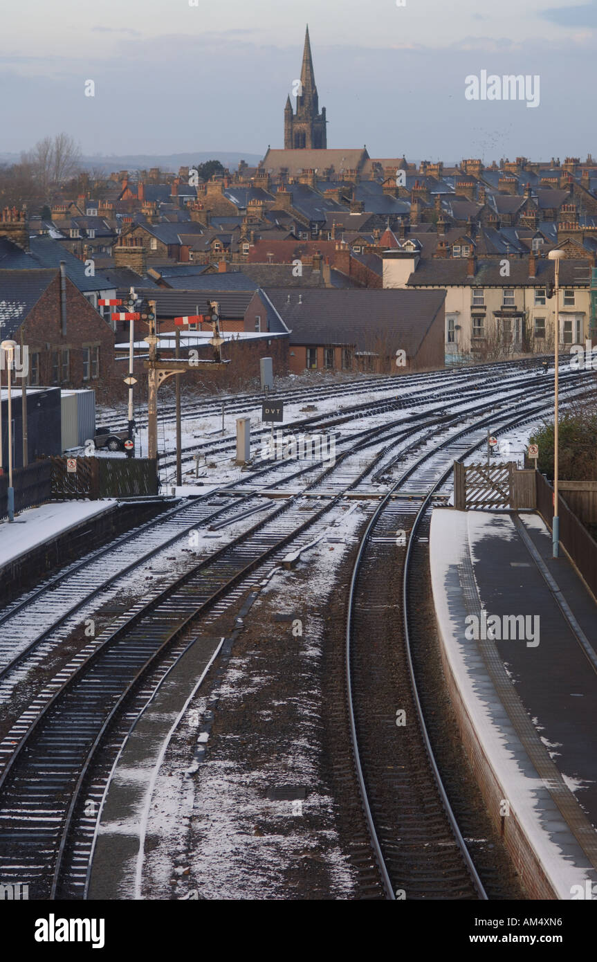 Railway tracks in snow at Harrogate North Yorkshire England Stock Photo ...