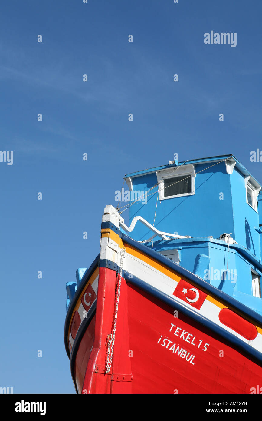 Brightly painted turkish fishing boat at the Koc Transport Museum in ...
