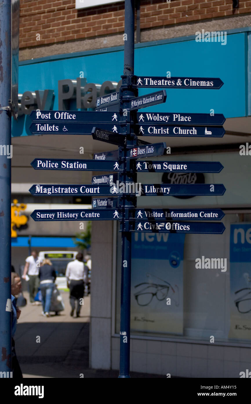 Multiple Signpost Wopking Town Centre Surrey England Stock Photo - Alamy