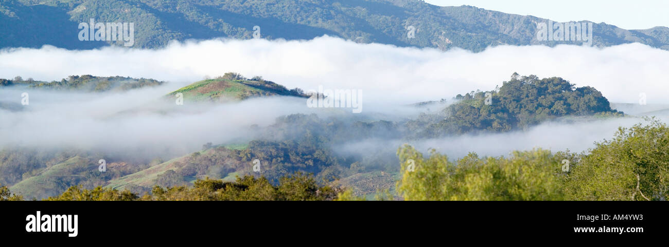 Panoramic landscape with clouds over green spring hills of Southern ...