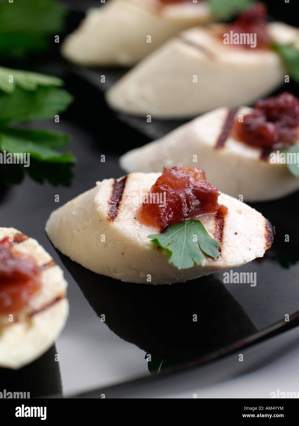 Chicken boudin blanc canapes gourmet editorial food Stock Photo - Alamy