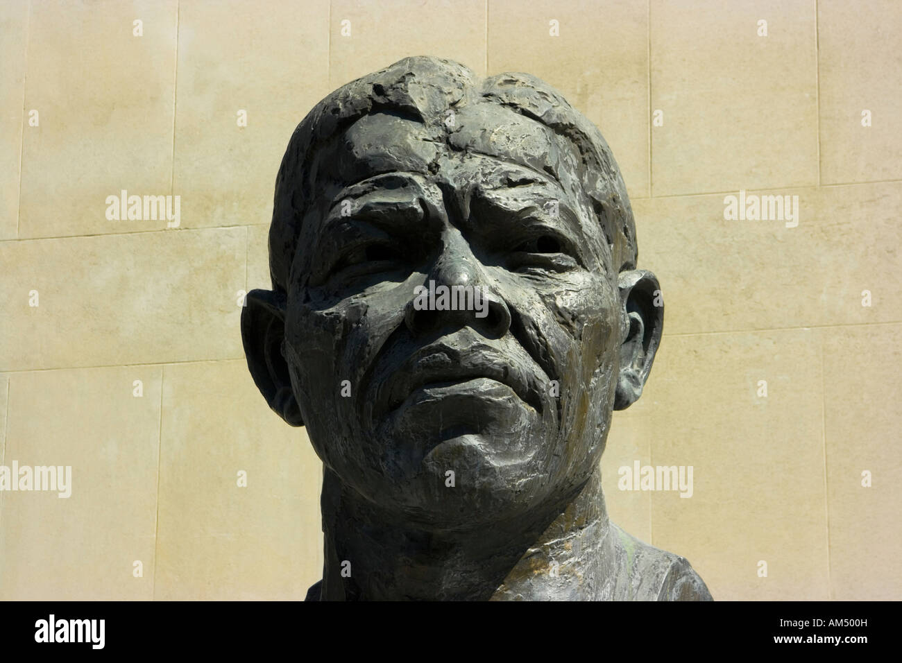 Sculptured head of Nelson Mandela outside Royal Festival Hall London ...