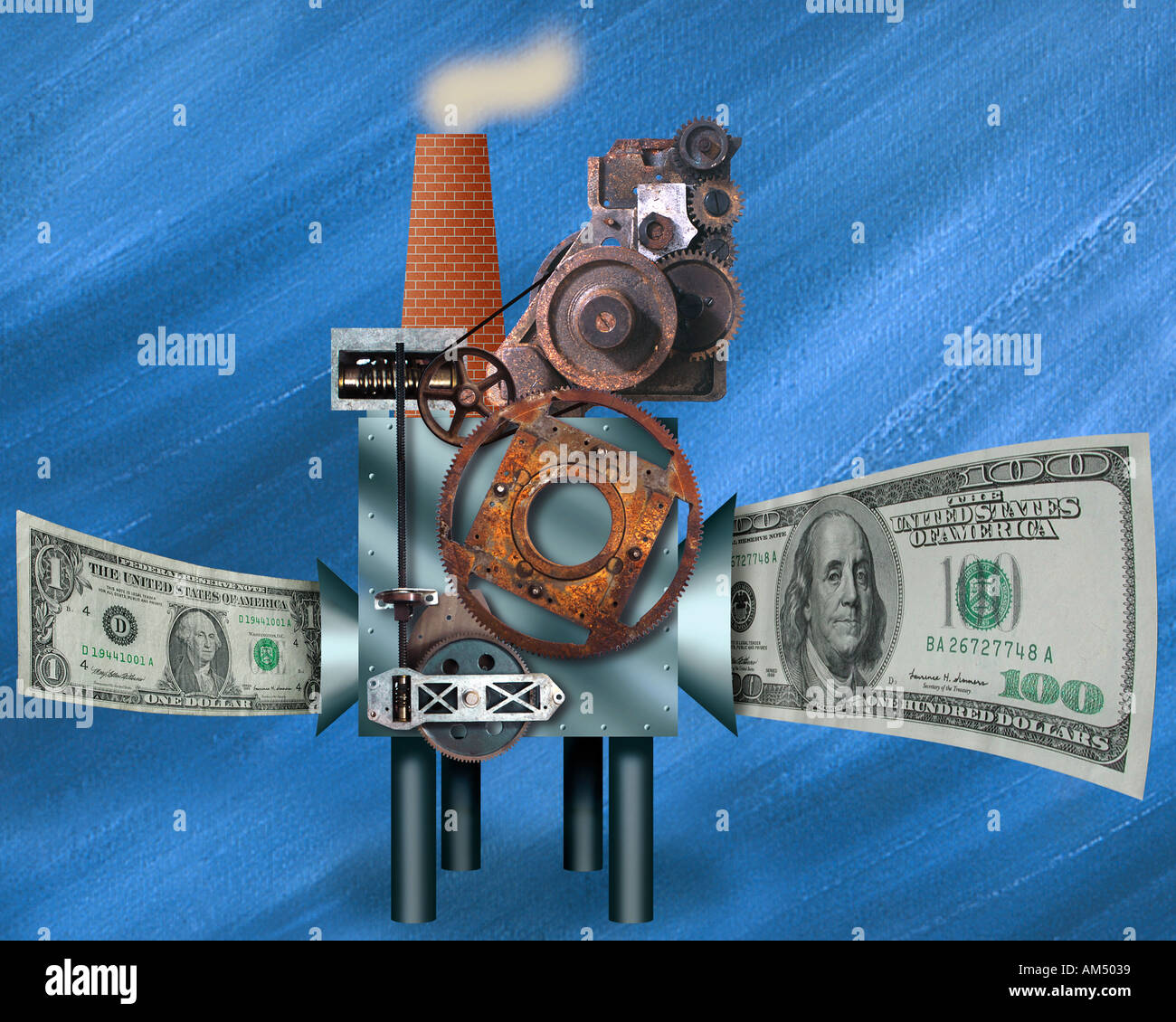 A whimsical Money Machine where money enters one side small and grows ...