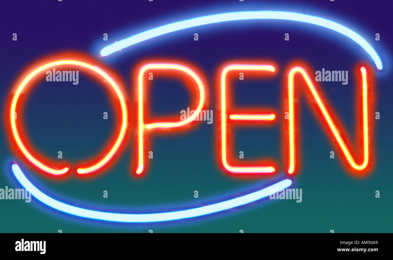 neon open sign Stock Photo - Alamy