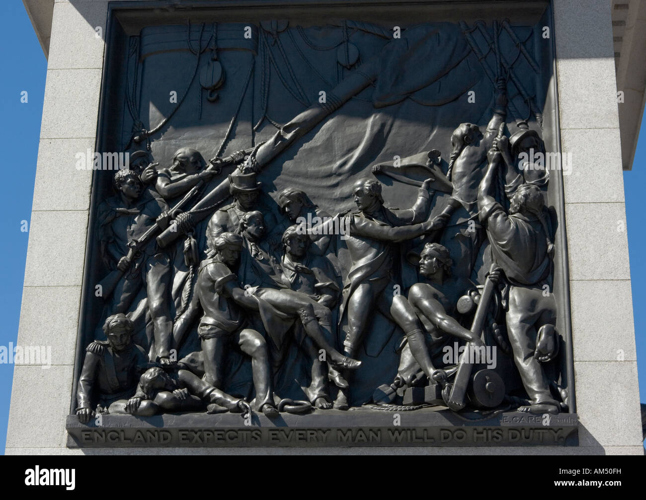 Plaque at base of Nelson's Column Trafalgar Square, London, depicting ...