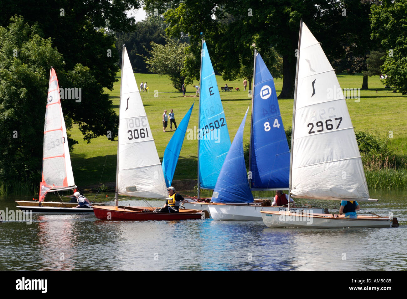 A group of sailing boats on Mote Park Lake on a sunny summers day in ...