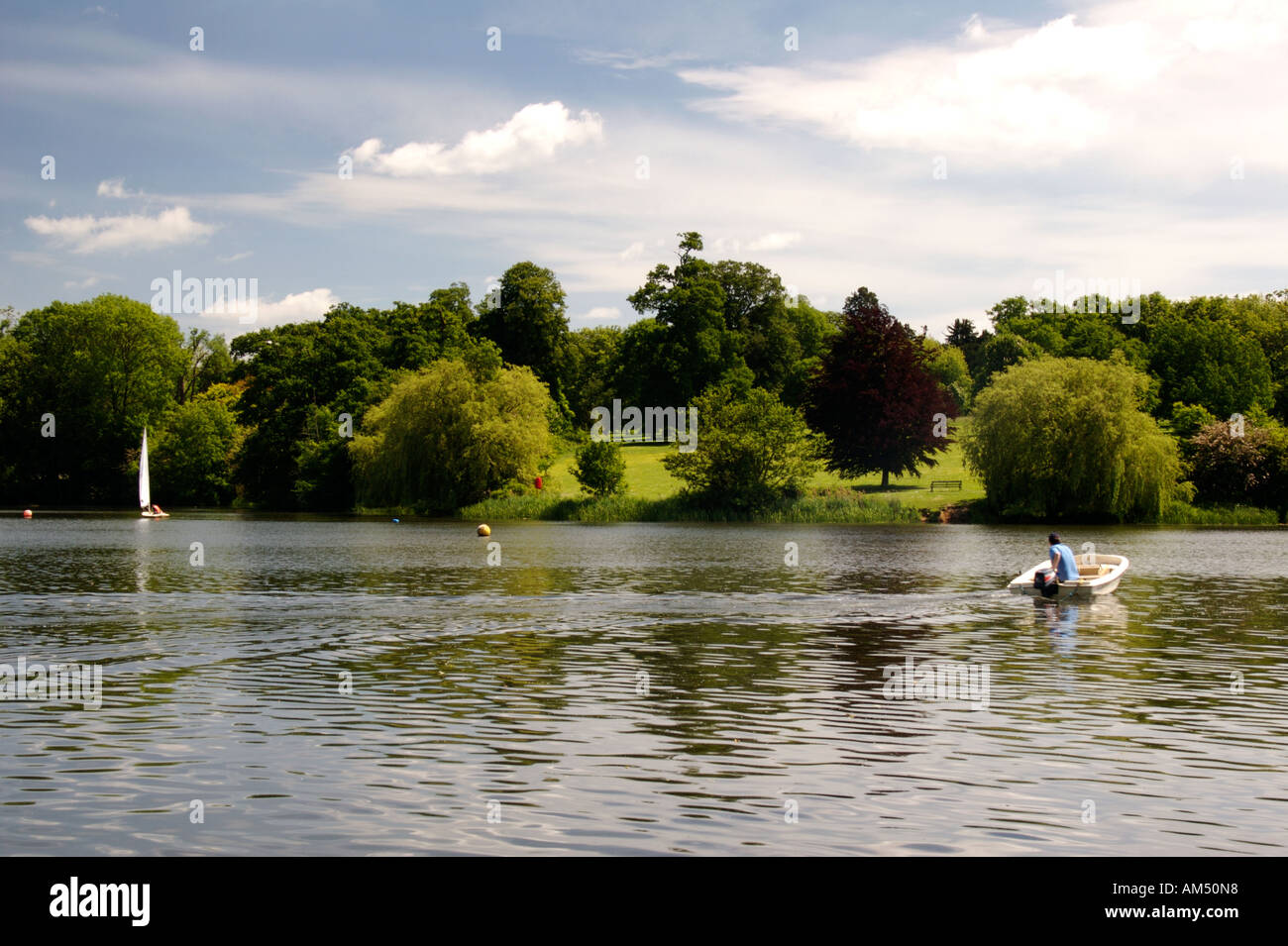Boats on Mote Park Lake on a sunny summers day in Maidstone, Kent Stock ...
