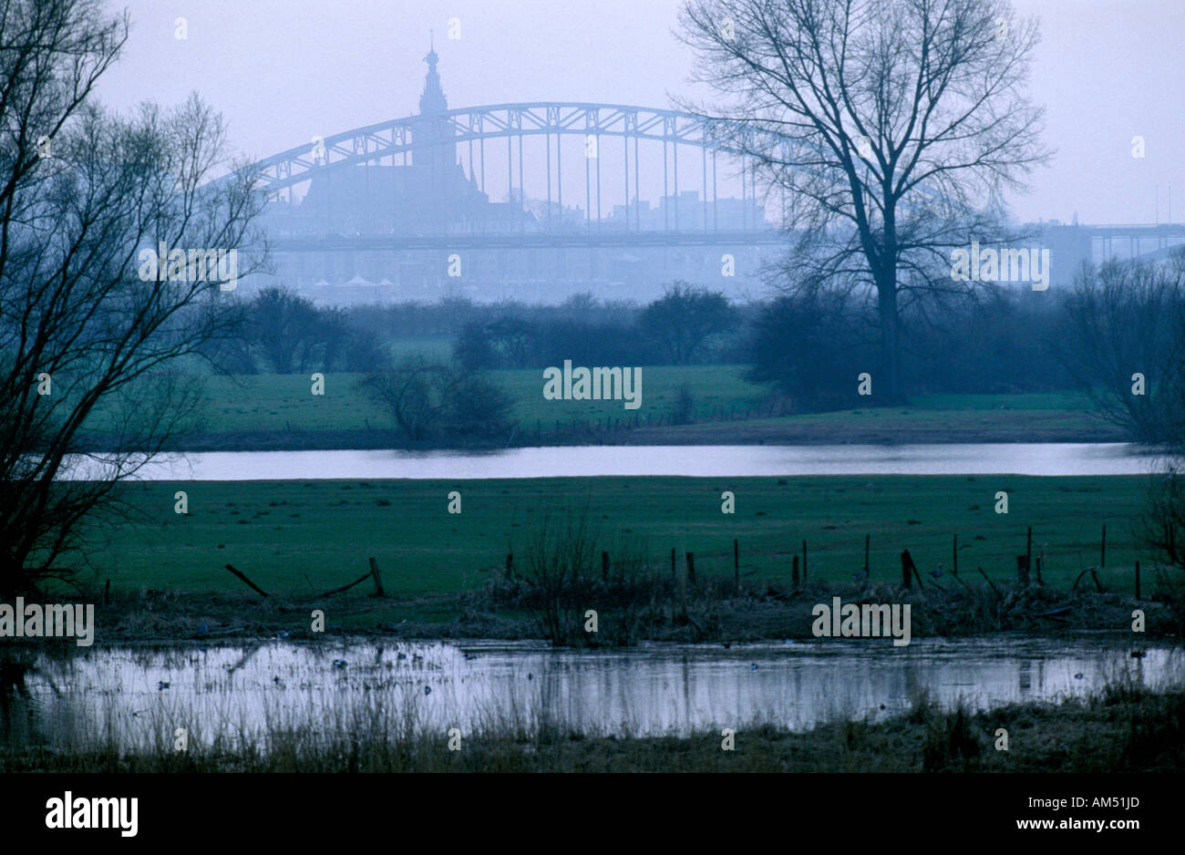 Ooijpolder a view on the Waal bridge of Nijmegen Stock Photo - Alamy