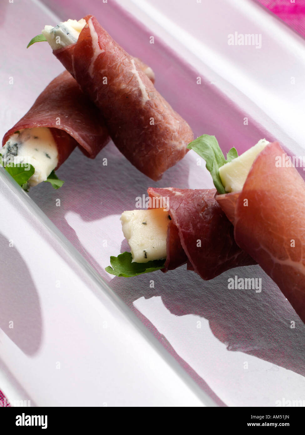 Bresaola salted beef fillet canapes gourmet editorial food Stock Photo ...