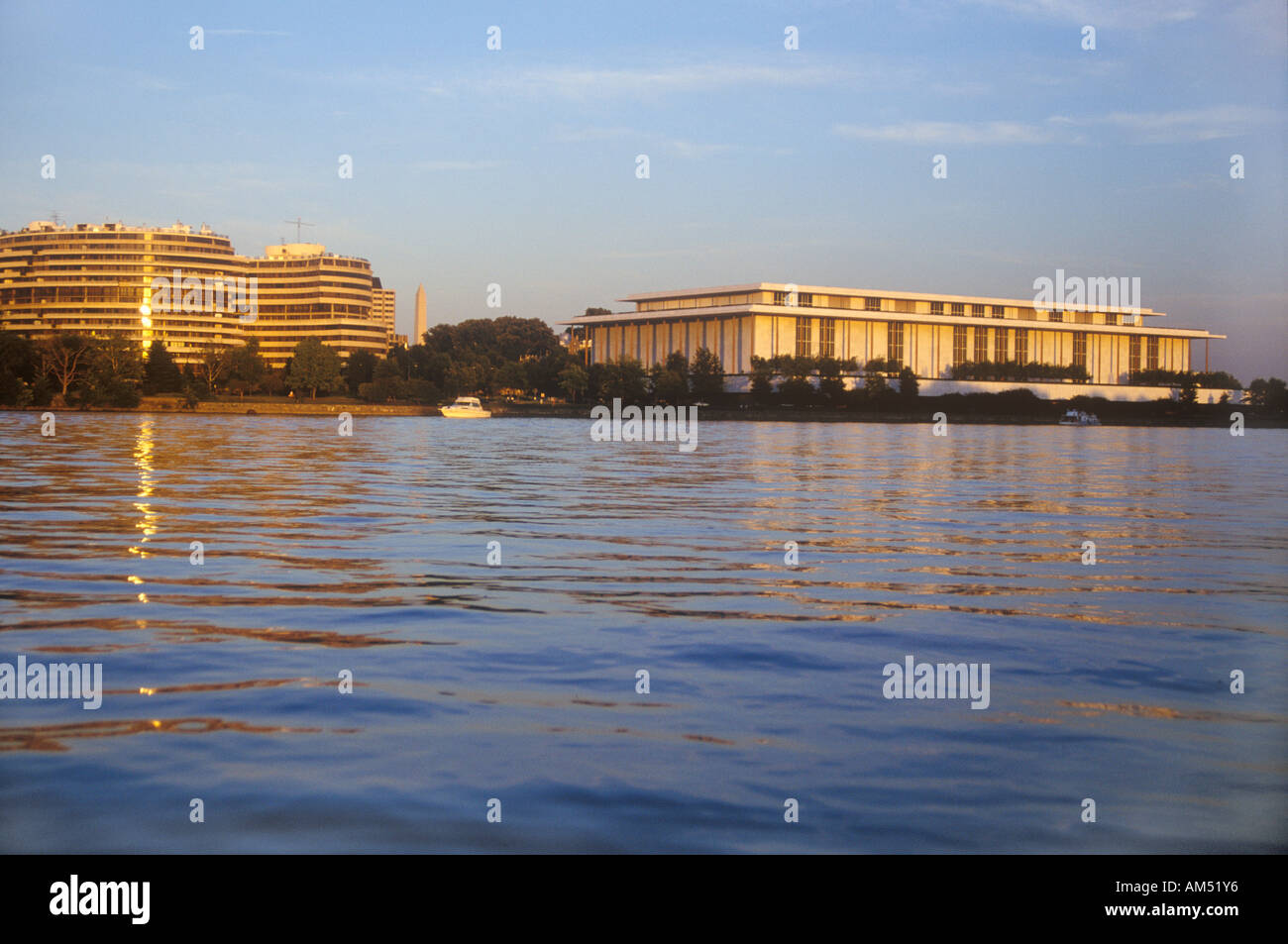 Sunset on the Potomac River Watergate Building and Kennedy Center ...