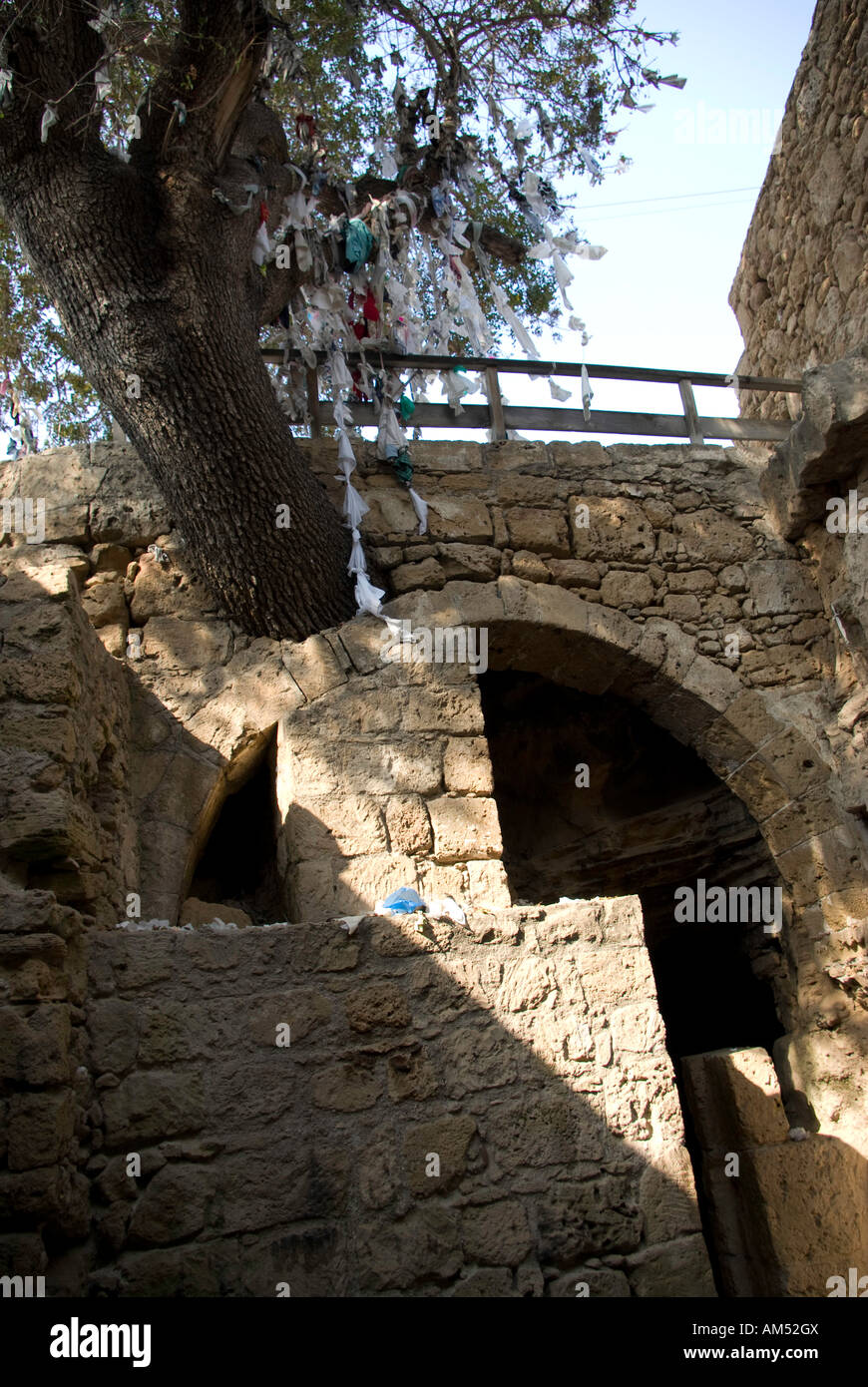 Personal offerings on the tree at Ayia Solomoni Catacomb Stock Photo ...