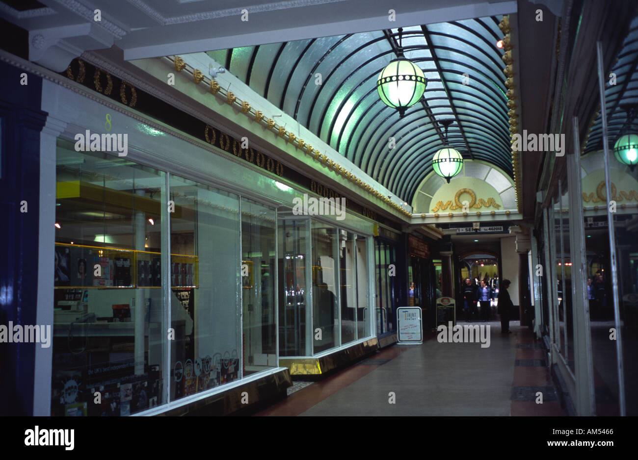 The glass roof and lights of the Corridor Shopping Arcade Bath Spa ...