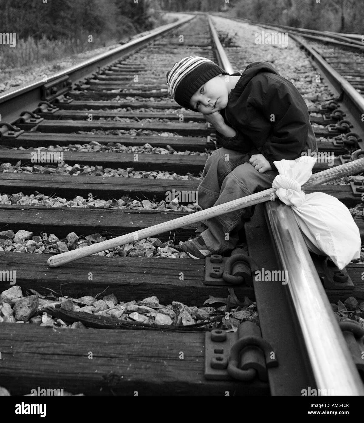 Sad Boy In Railway Track