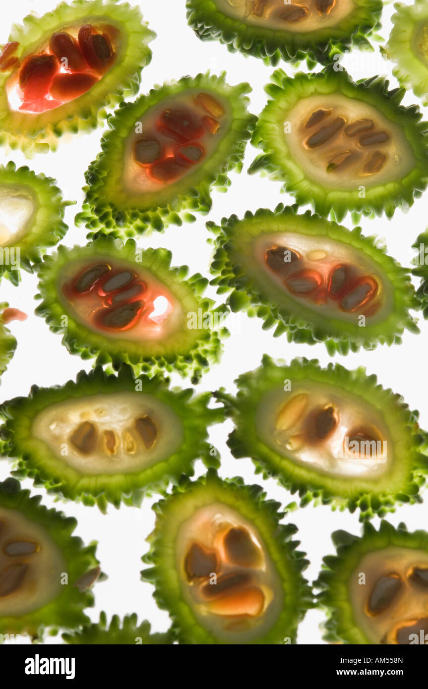 Close-up of slices of bitter melon Stock Photo - Alamy
