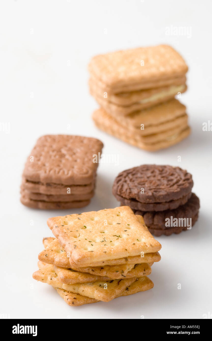Close-up of stacks of various biscuits Stock Photo - Alamy