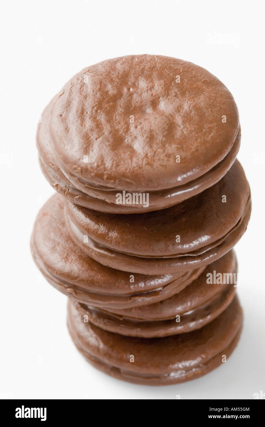 High angle view of a stack of chocolate cookies Stock Photo - Alamy