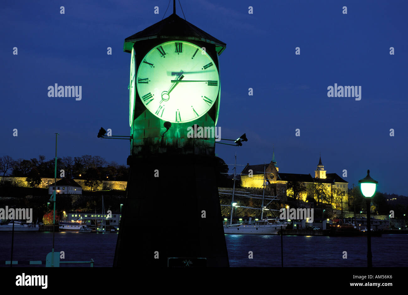 Oslo view from the Aker Brygge on the Akershus Slott castle Stock Photo ...