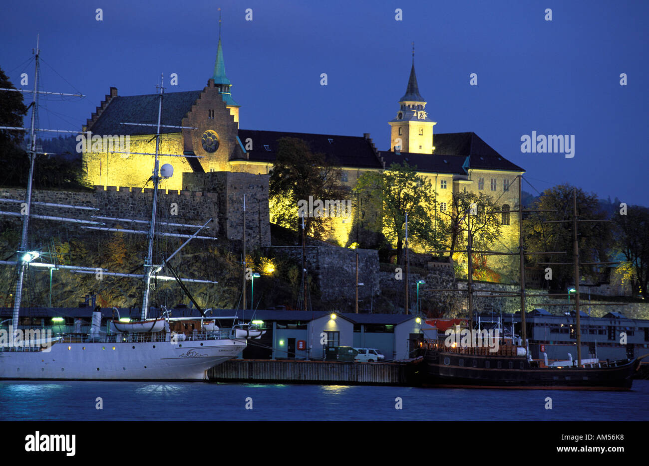 Oslo in front of the Akershus Slott castle a restored schooner is ...